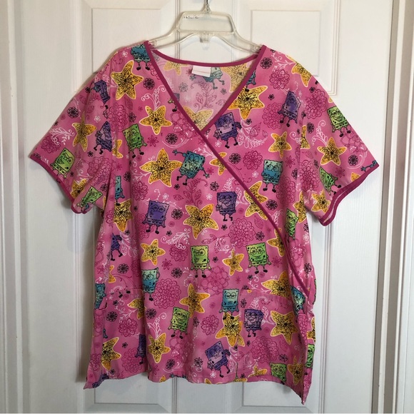 Nickelodeon | Tops | Nickelodeon Spongebob Squarepants Scrub Top With ...
